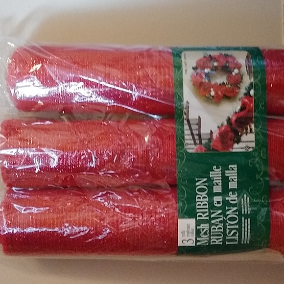 Costco | Holiday | 3 Rolls Of Red Mesh Ribbon | Poshmark